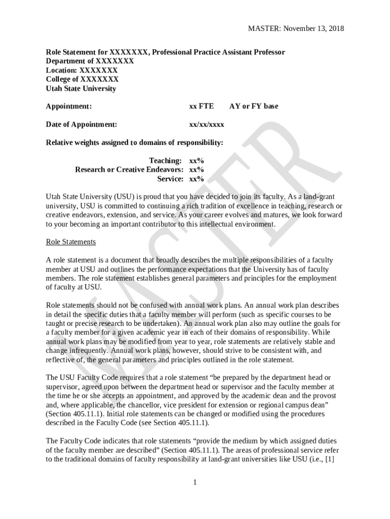 Role Statement for XXXXXXX, Professional Practice Assistant Professor ...