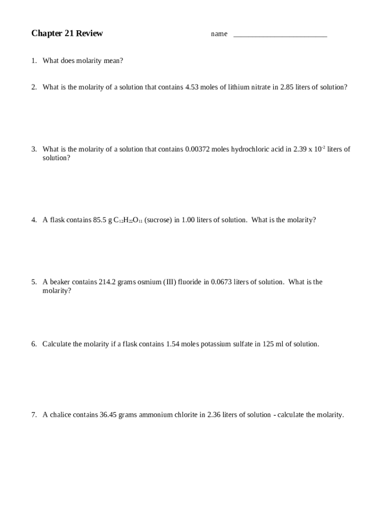 Solutions Worksheet 2 Molarity And Dilution Problems ... Doc Template ...