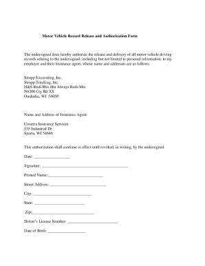 Fillable Online Motor Vehicle Record Release & Authorization Form Fax ...