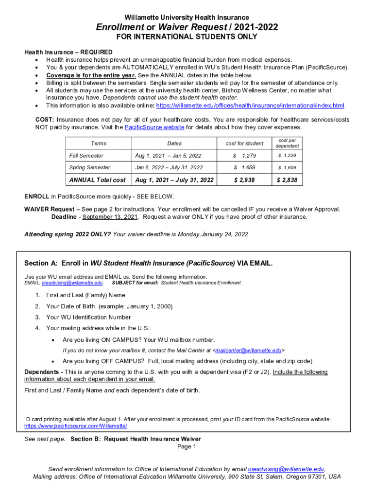 Fillable Online Health Services: International Students - Waive ...