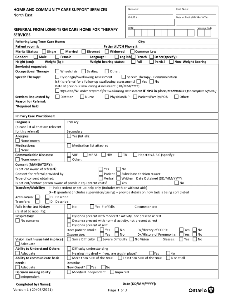 Fillable Online Home and Community Care Support Services North East ...