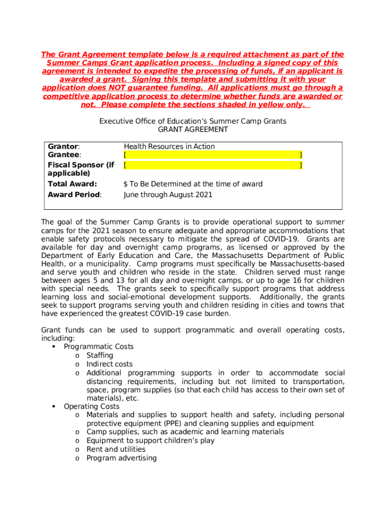 The Grant Agreement template below is a required attachment as ... Doc ...