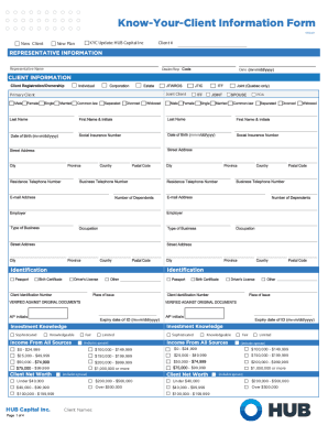 Fillable Online Know-Your-Client Update Form - HUB Financial Fax Email ...