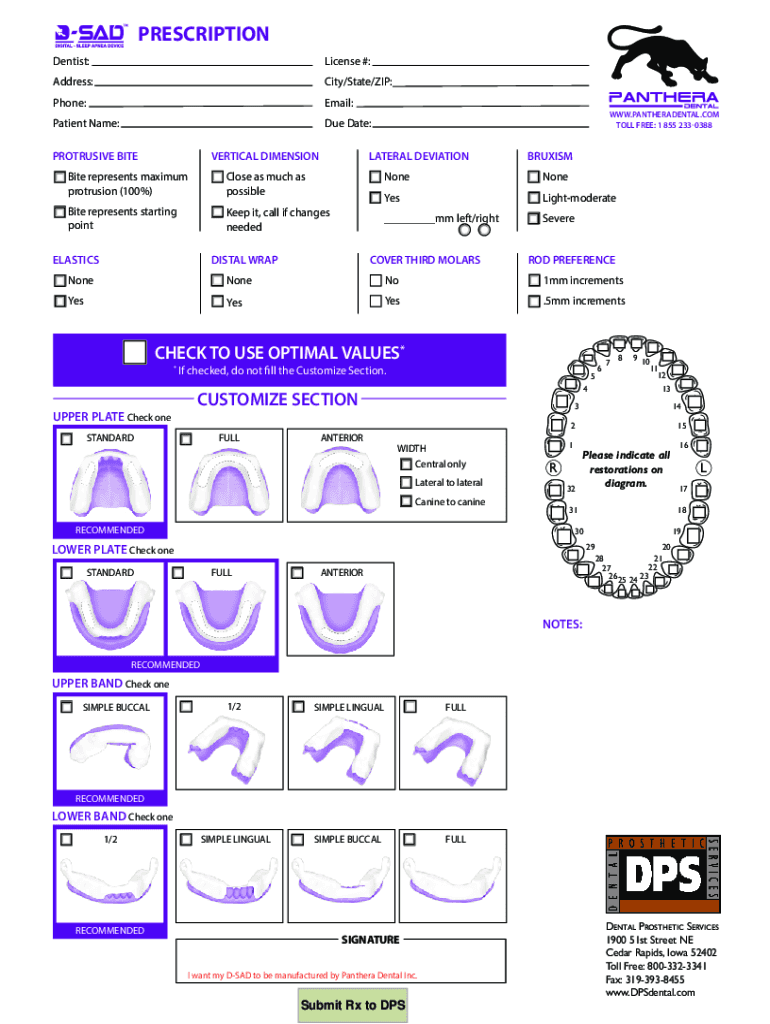 Fillable Online Panthera DSAD Rx - Dental Prosthetic Services Fax Email ...
