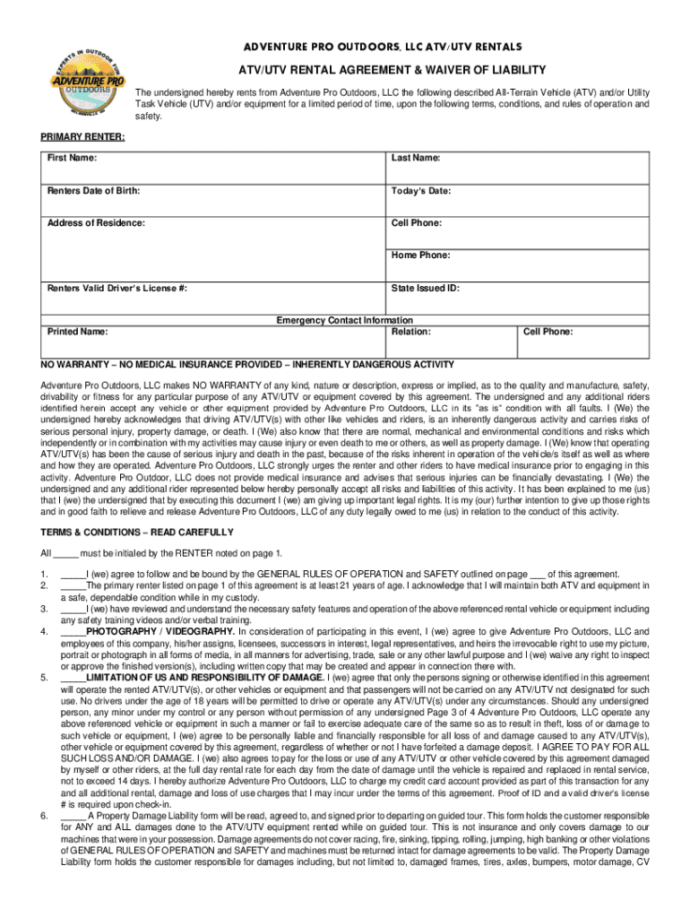 Fillable Online Rental Agreement and Waiver of Liability - Smartwaiver ...