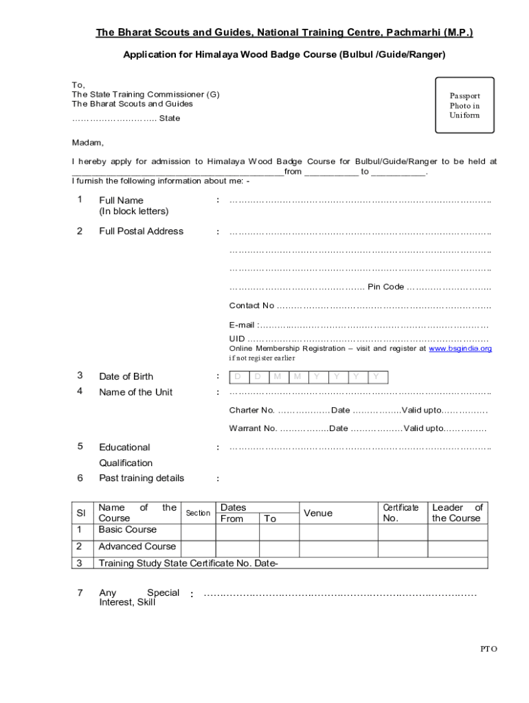 Fillable Online PDF the bharat scouts & guides, national training ...