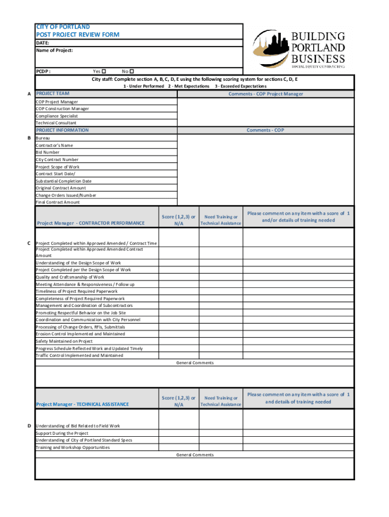 Fillable Online CITY OF PORTLAND POST PROJECT REVIEW FORM Fax Email Print - pdfFiller
