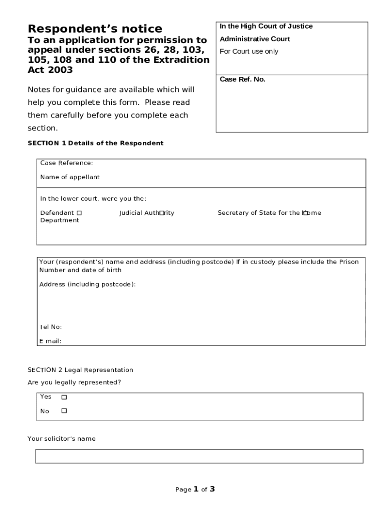 EXN162: Respondent's notice - To an Application for ... Doc Template | pdfFiller