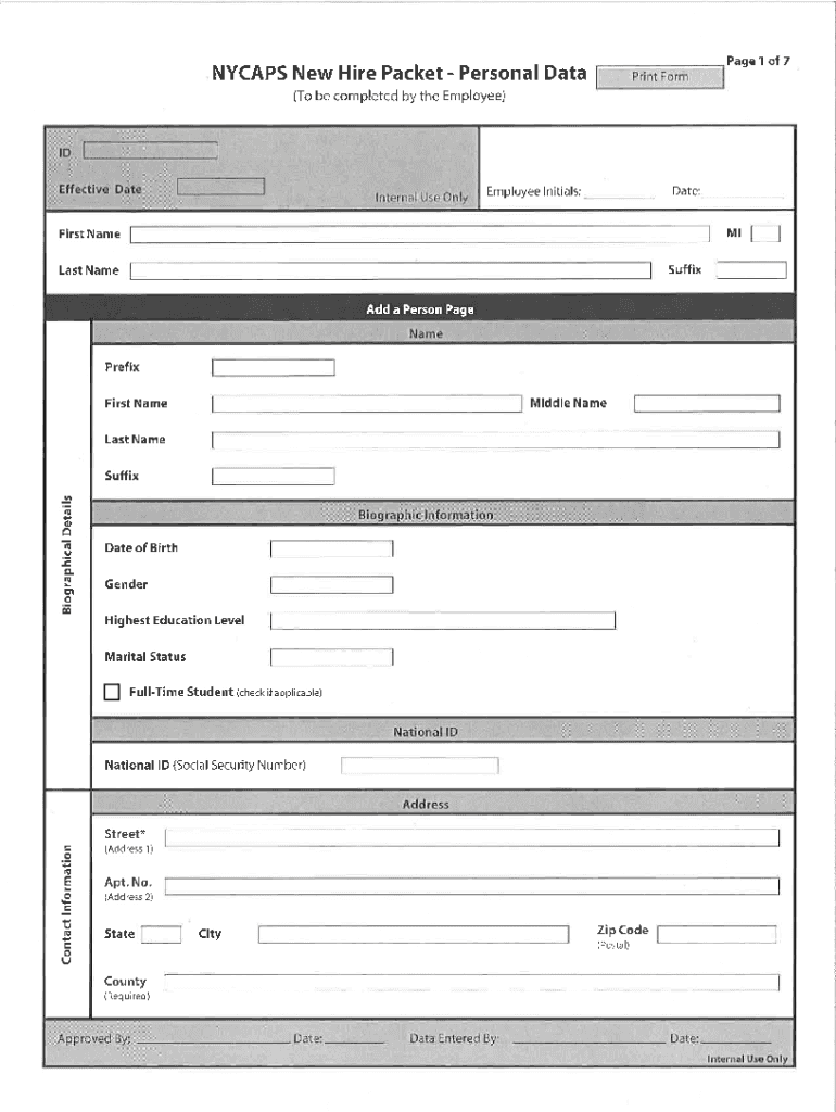 Fillable Online NYCAPS New Hire Packet -Personal Data - New York City Fax Email Print - pdfFiller