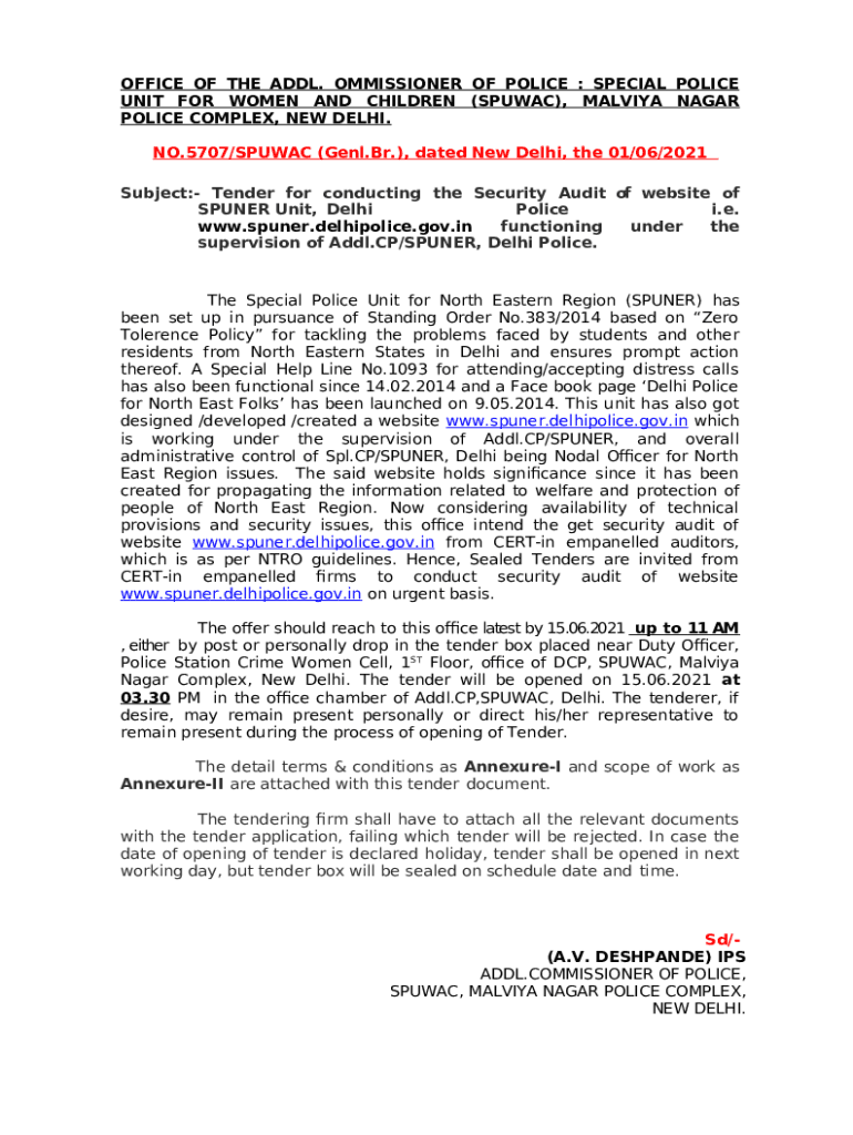 Subject:- Tender for conducting the ... - DELHI POLICE Doc Template ...