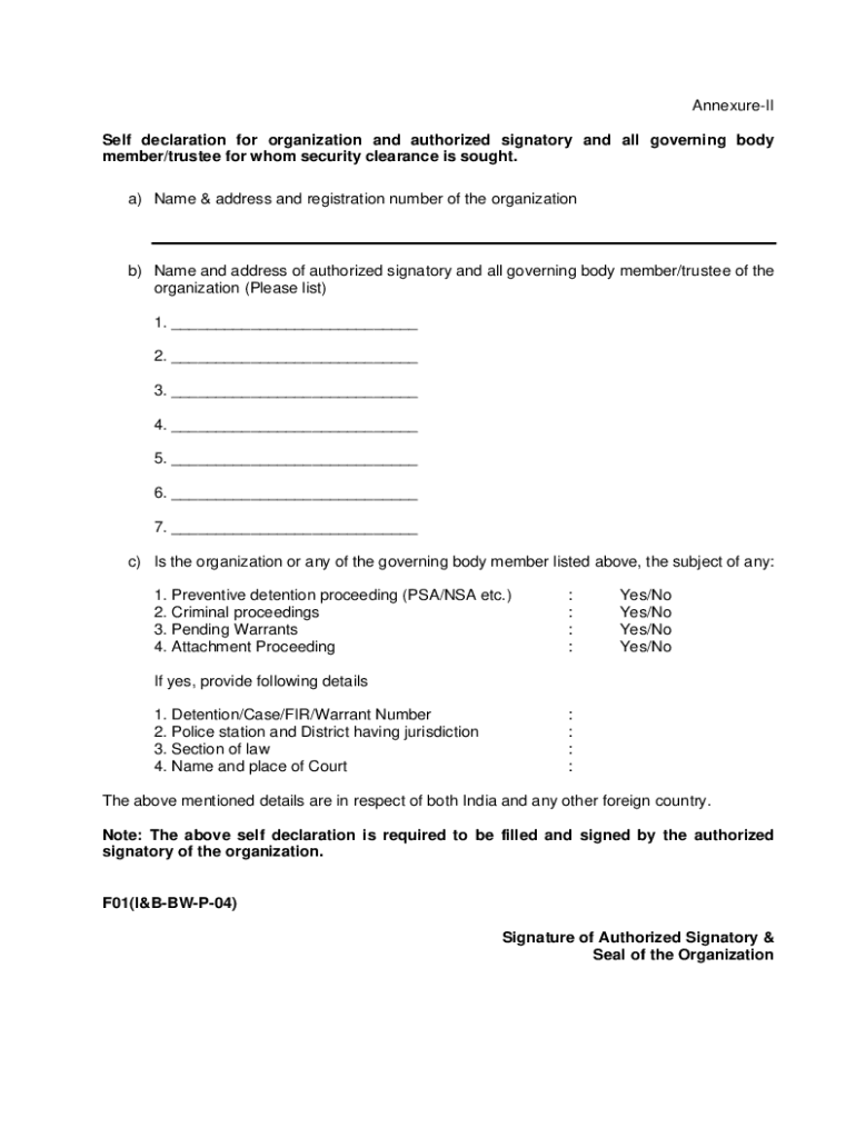 Fillable Online mib gov Self declaration for organization and ...