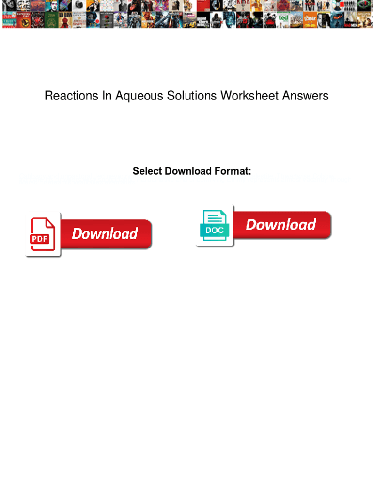 Fillable Online Reactions In Aqueous Solutions Worksheet Answers ...