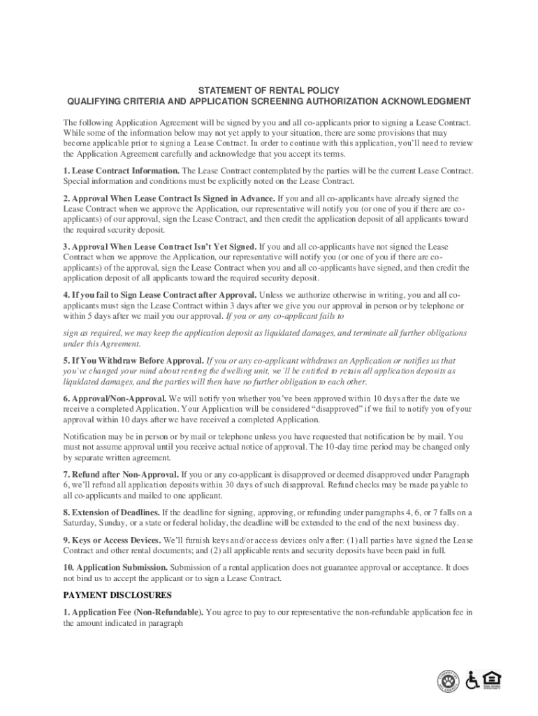 Fillable Online STATEMENT OF RENTAL POLICY QUALIFYING CRITERIA AND ...