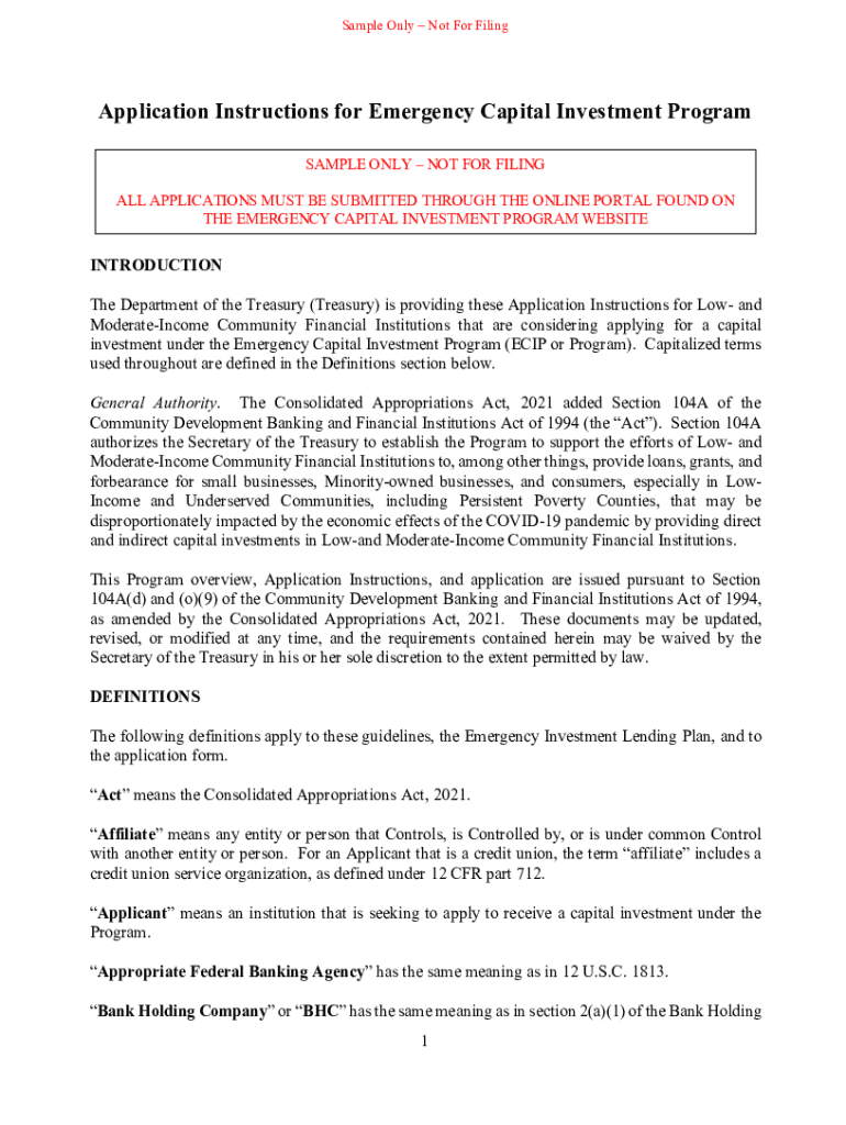 Fillable Online Application Instructions for Emergency Capital ...