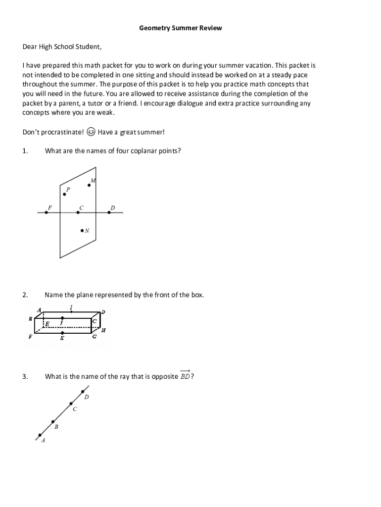 Fillable Online Summer Work Packet For Students Entering Algebra 1 ...