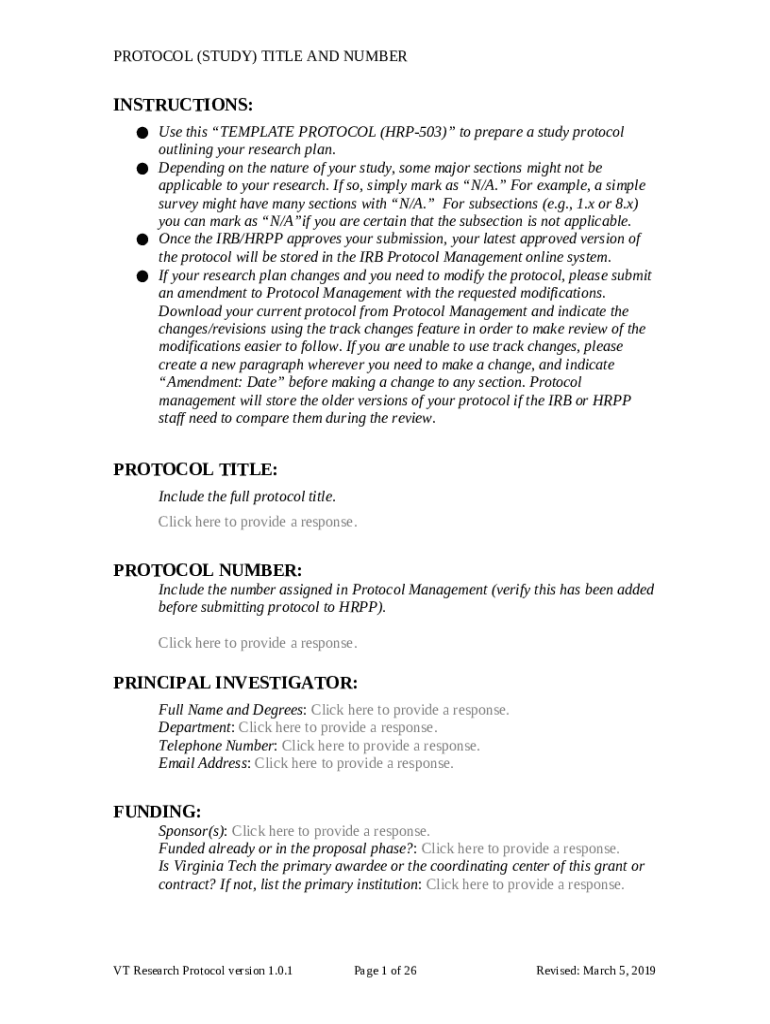 TEMPLATE PROTOCOL - pittpro.pitt.edu Doc Template | pdfFiller