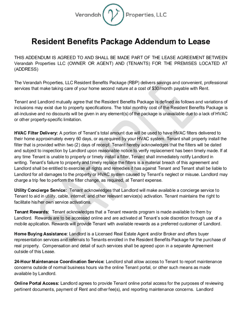 Fillable Online PDF Resident Benefits Package Addendum to Lease Fax ...