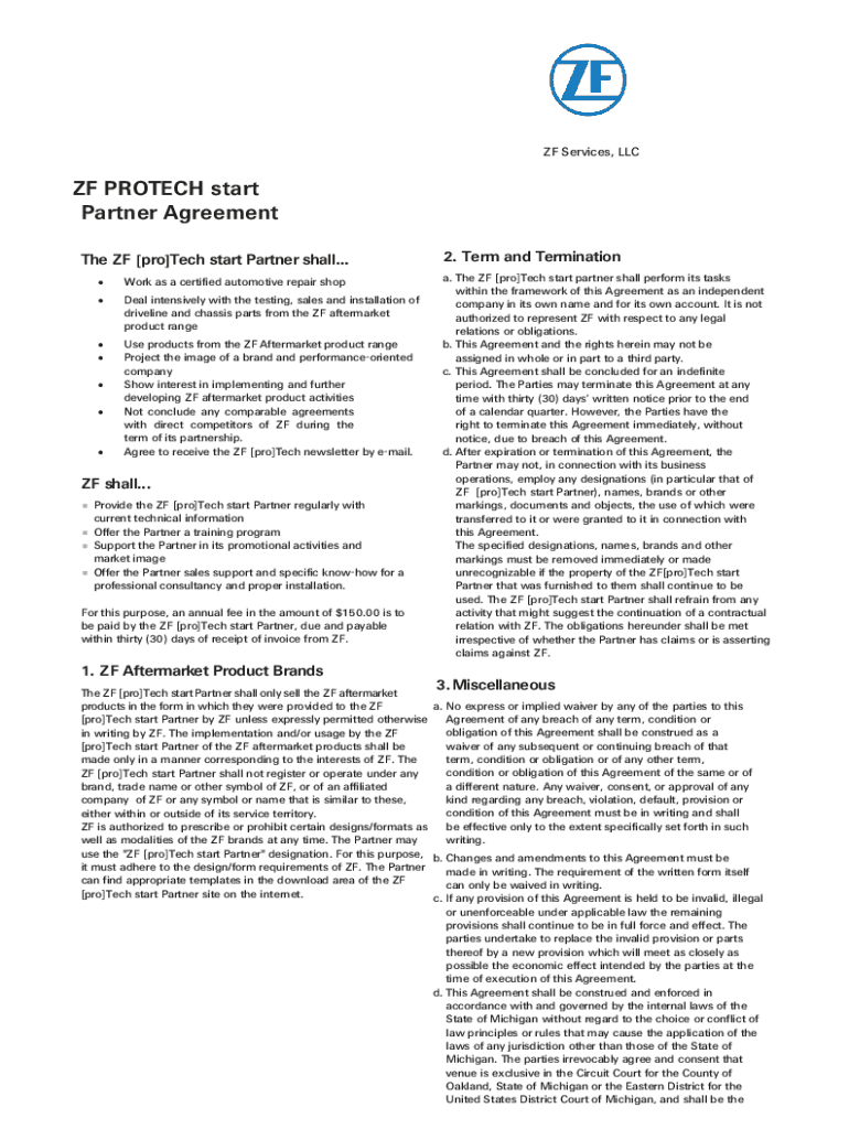 Fillable Online ZF PROTECH start Partner Agreement Fax Email Print ...