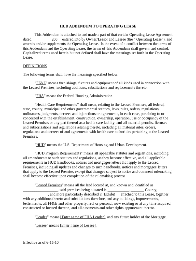 Supplemental Addendum to U.S. Department of Housing ... - HUD Doc Template | pdfFiller