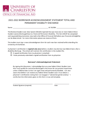Fillable Online 2021-2022 BORROWER ACKNOWLEDGEMENT STATEMENT TOTAL AND ...