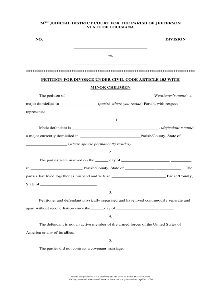 Fillable Online SELF-REPRESENTED LITIGANT PETITION FOR DIVORCE UNDER ...