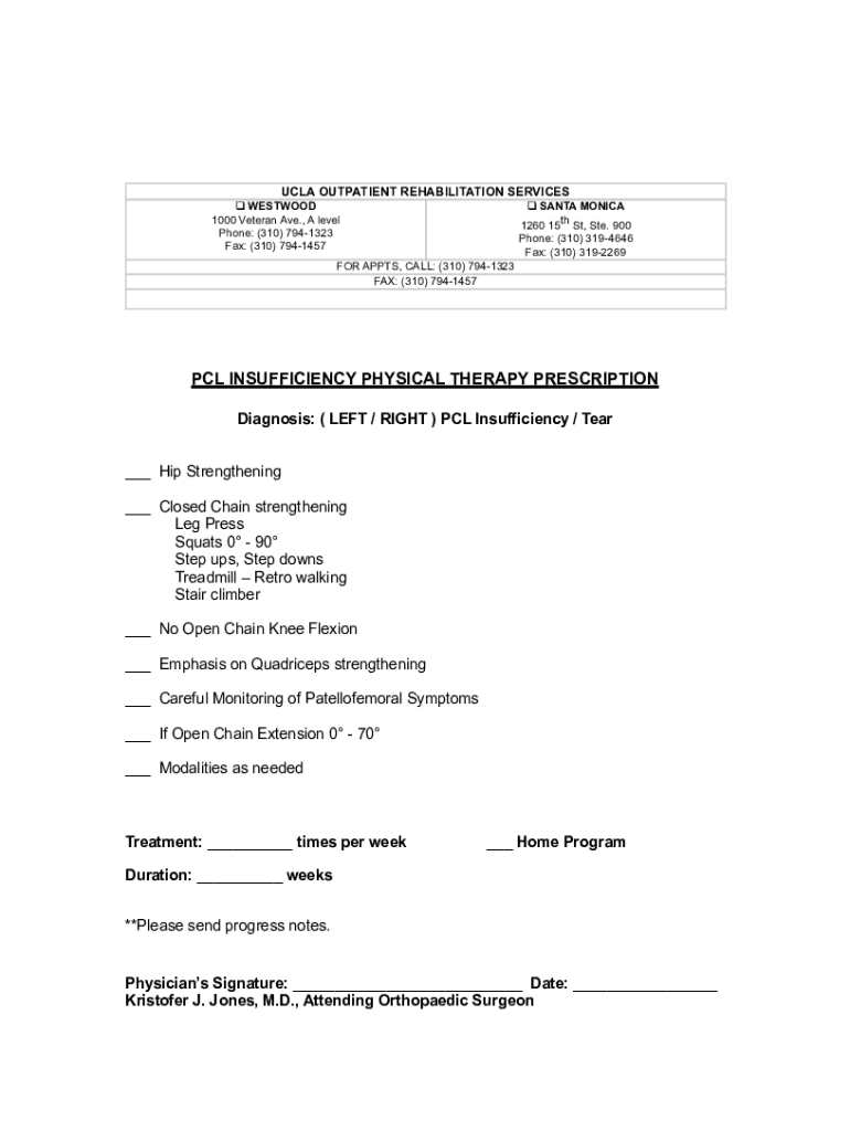 Fillable Online Knee - PCL Fax Email Print - pdfFiller