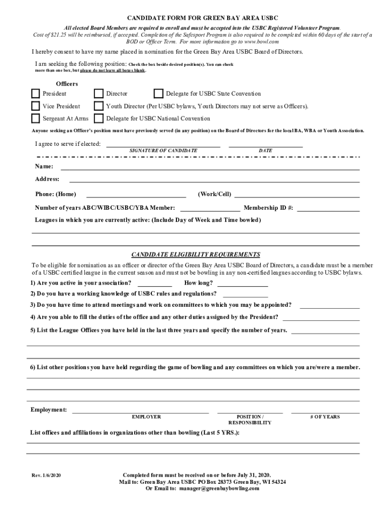 Fillable Online Fillable Online candidate form for gba usbc wba board ...