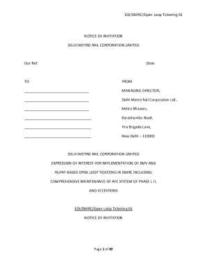 Fillable Online EOI/DMRC/Open Loop Ticketing 01 DELHI METRO RAIL ...