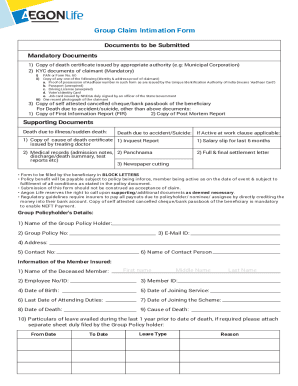 Fillable Online Claimant's Statement Form (Death Claim) Fax Email Print ...