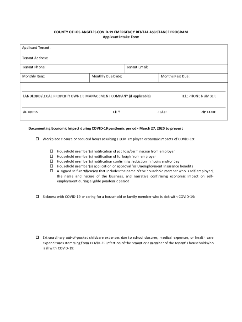 Fillable Online COVID- 19 Emergency Rental Assistance Applicant Intake ...