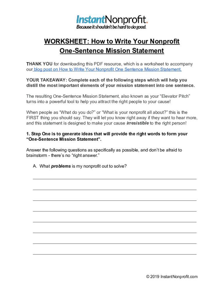 Fillable Online How to Write Your Nonprofit One-Sentence Mission ...