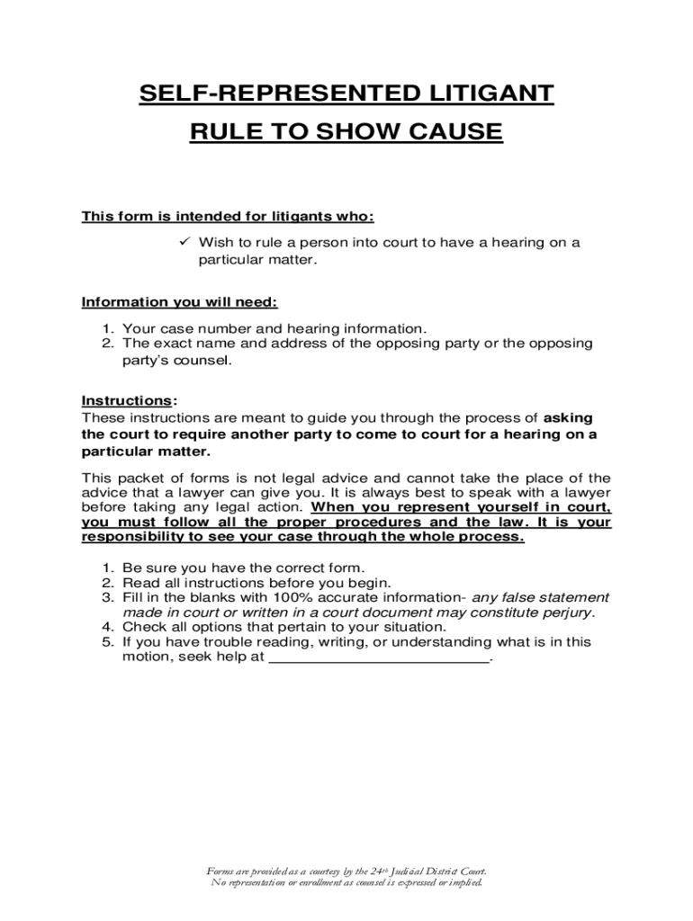 Fillable Online SELF-REPRESENTED LITIGANT MOTION & ORDER FOR ...