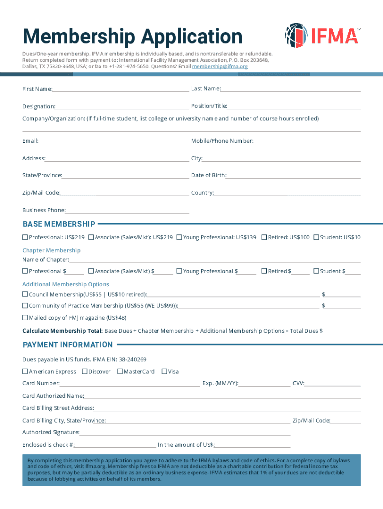 Fillable Online Membership Application - ifmaphoenix.org Fax Email Print - pdfFiller