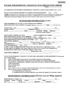 Fillable Online domestic cuyahogacounty INTAKE FOR DOMESTIC VIOLENCE CIVIL PROTECTION ORDER Fax ...