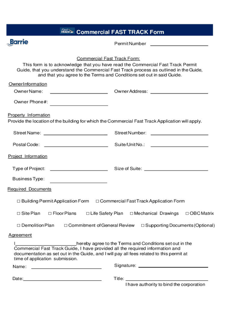 Fillable Online Commercial FAST TRACK Form - Barrie Fax Email Print ...