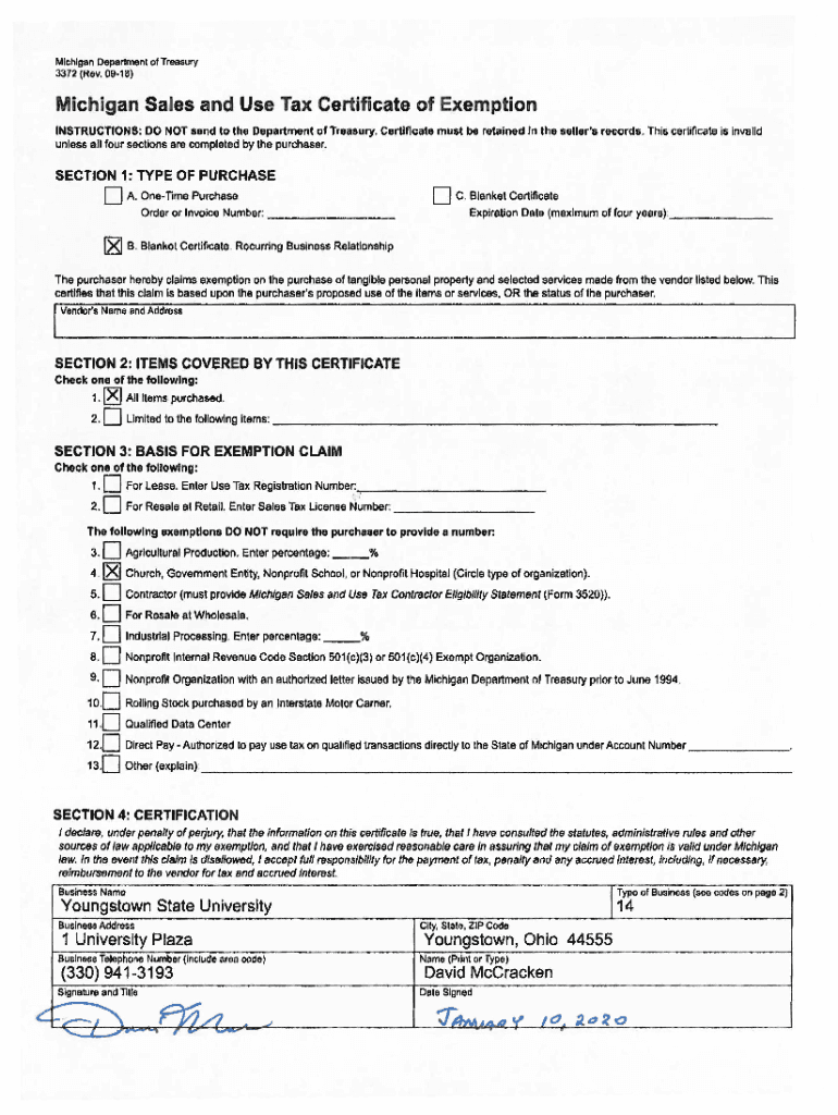 Fillable Online datamax.scansource.commedia3372, Michigan Sales and Use ...