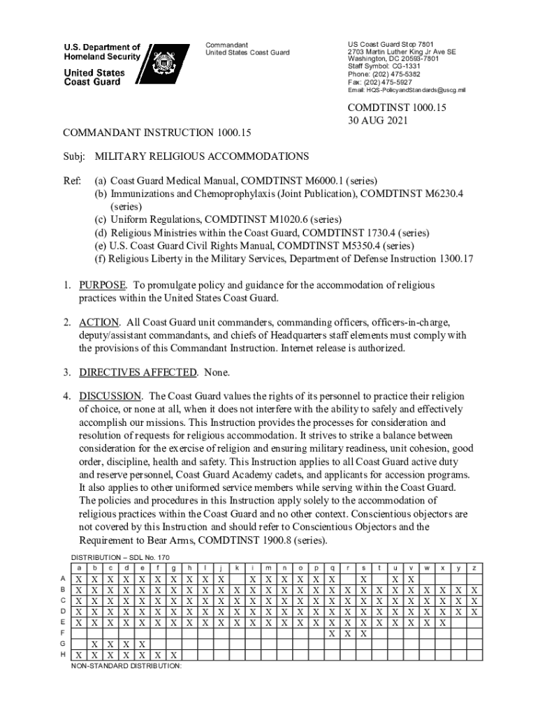 Fillable Online MILITARY RELIGIOUS ACCOMMODATIONS, COMDTINST 1000.15 ...