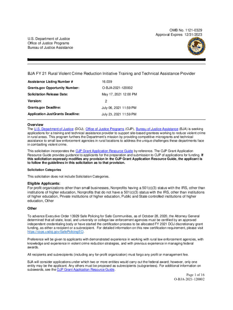 Fillable Online BJA FY 21 Rural Violent Crime Reduction Initiative Training and ... Fax Email ...