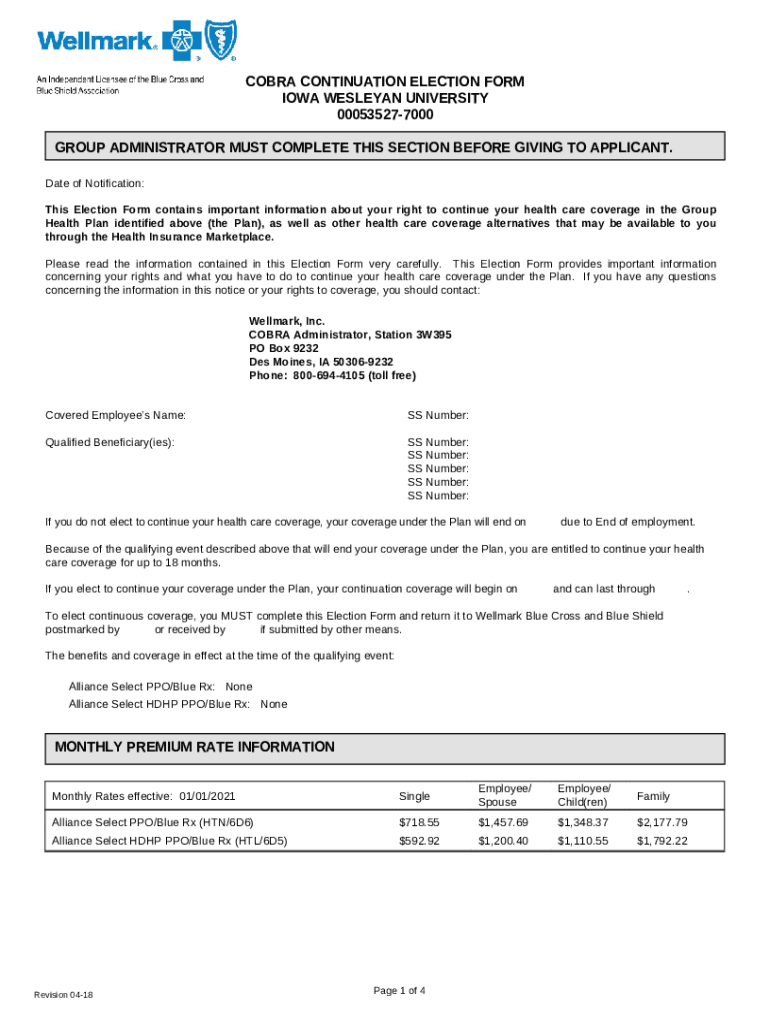 Iowa continuation coverage election " Keyword Found ... Doc Template | pdfFiller