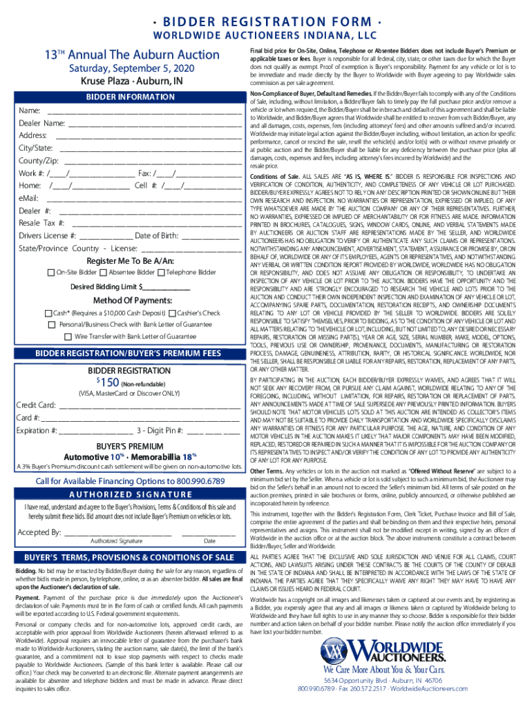 Fillable Online PDF 13TH Annual The Auburn Auction BIDDER REGISTRATION ...