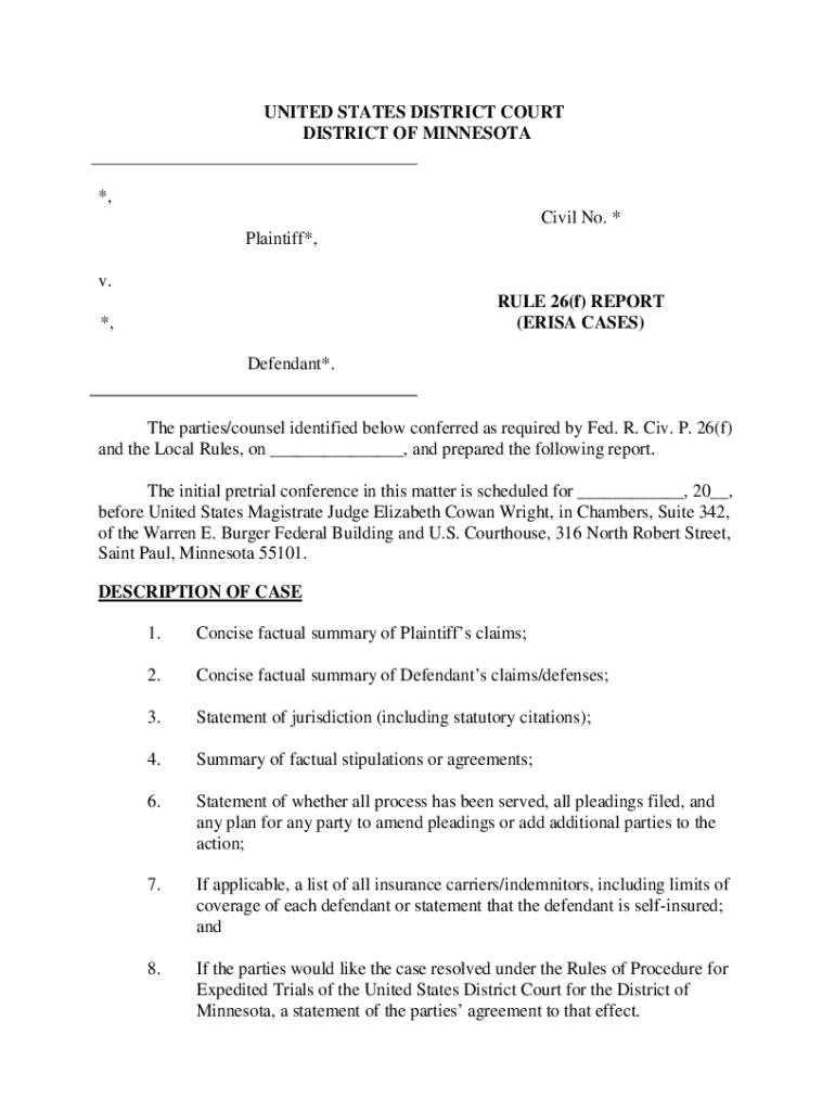 Fillable Online UNITED STATES DISTRICT COURT DISTRICT OF MINNESOTA RULE ...