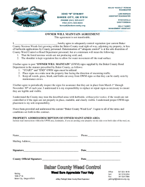 Fillable Online OWNER WILL MAINTAIN AGREEMENT - Baker County Fax Email ...