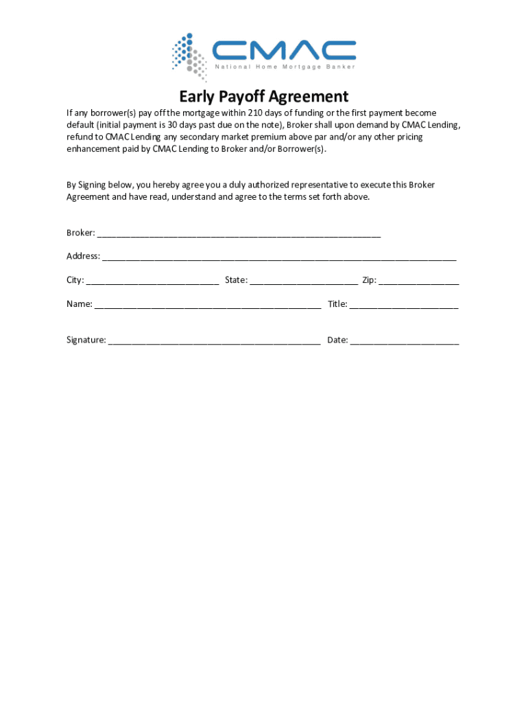 Fillable Online Early Payoff AgreementLaw Insider Fax Email Print ...