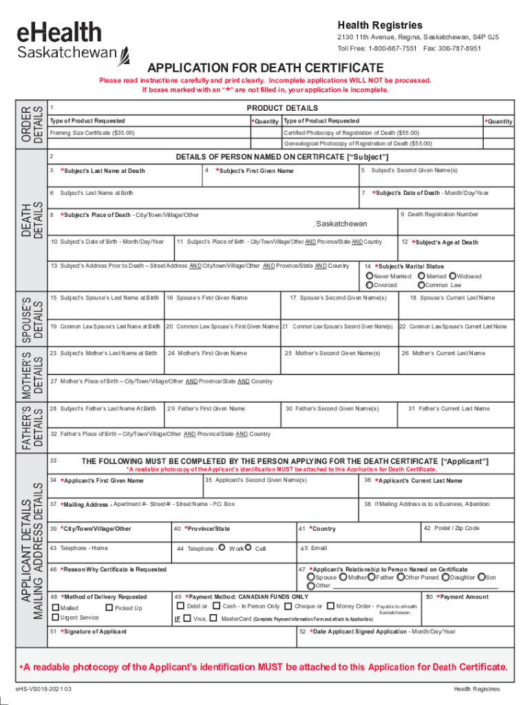 2021-2026 Form Canada eHealth Saskatchewan VS018 Fill Online, Printable ...