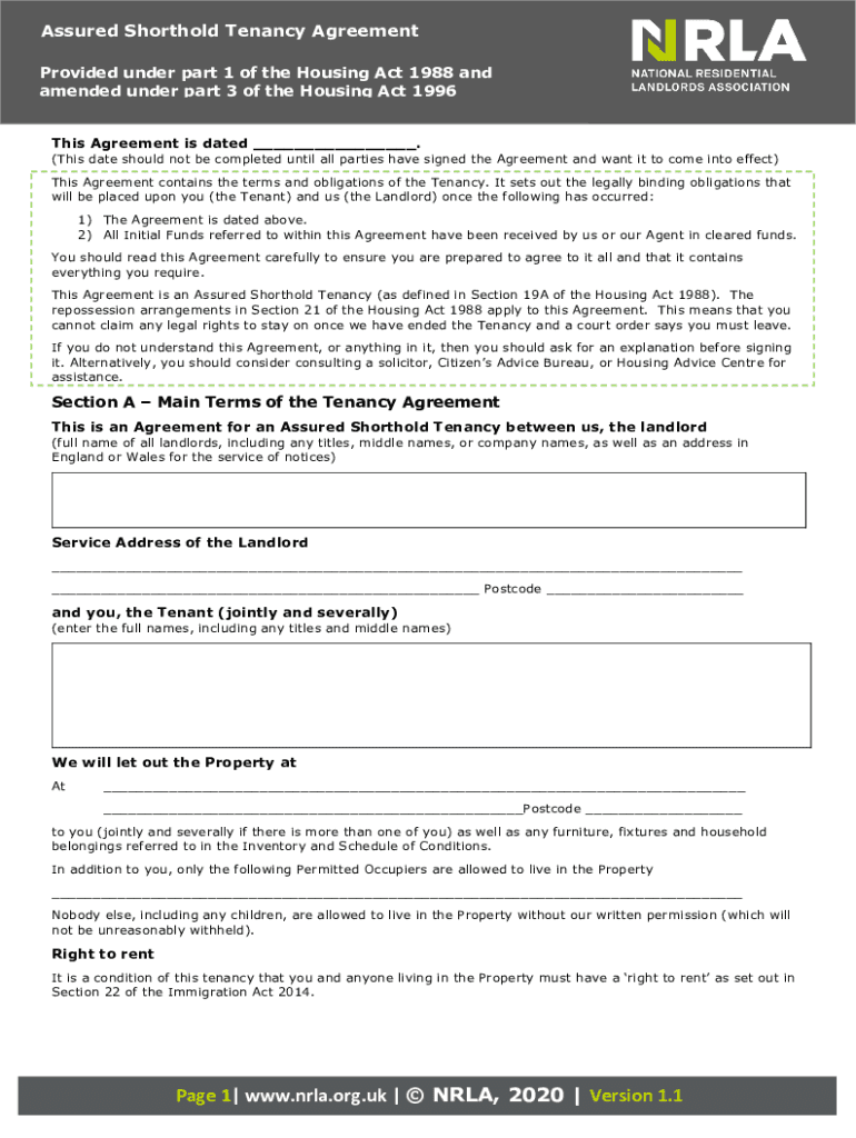 Fillable Online For letting a dwelling on an Assured Shorthold Tenancy ...