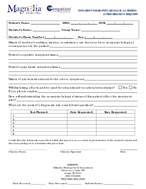 Fillable Online medicaid ms INPATIENT NEUROPSYCHOLOGICAL TESTING ...