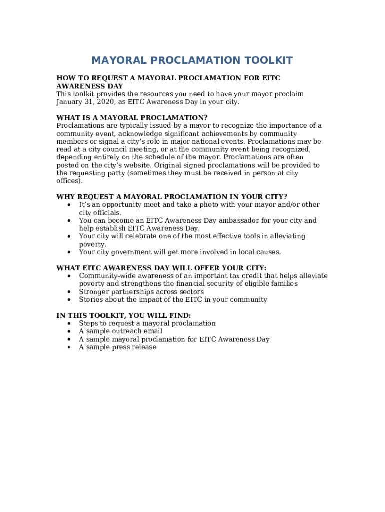HOW TO REQUEST A MAYORAL PROCLAMATION FOR EITC AWARENESS DAY Doc ...