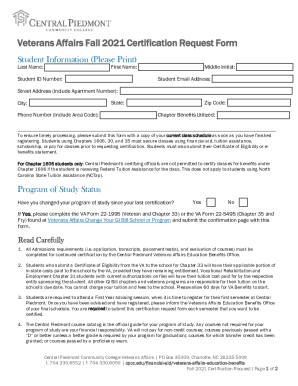 Fillable Online Veterans Affairs Summer 2021 Certification Request Form Fax Email Print - pdfFiller