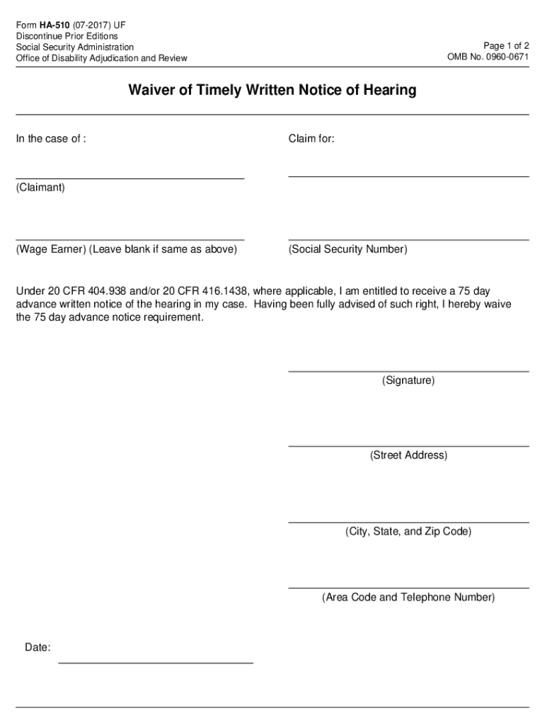 Fillable Online Waiver of Timely Written Notice of Hearing. Waiver of ...