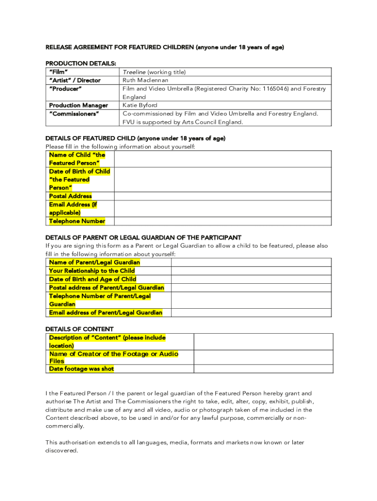 Fillable Online CHILD RELEASE AGREEMENT Fax Email Print - pdfFiller